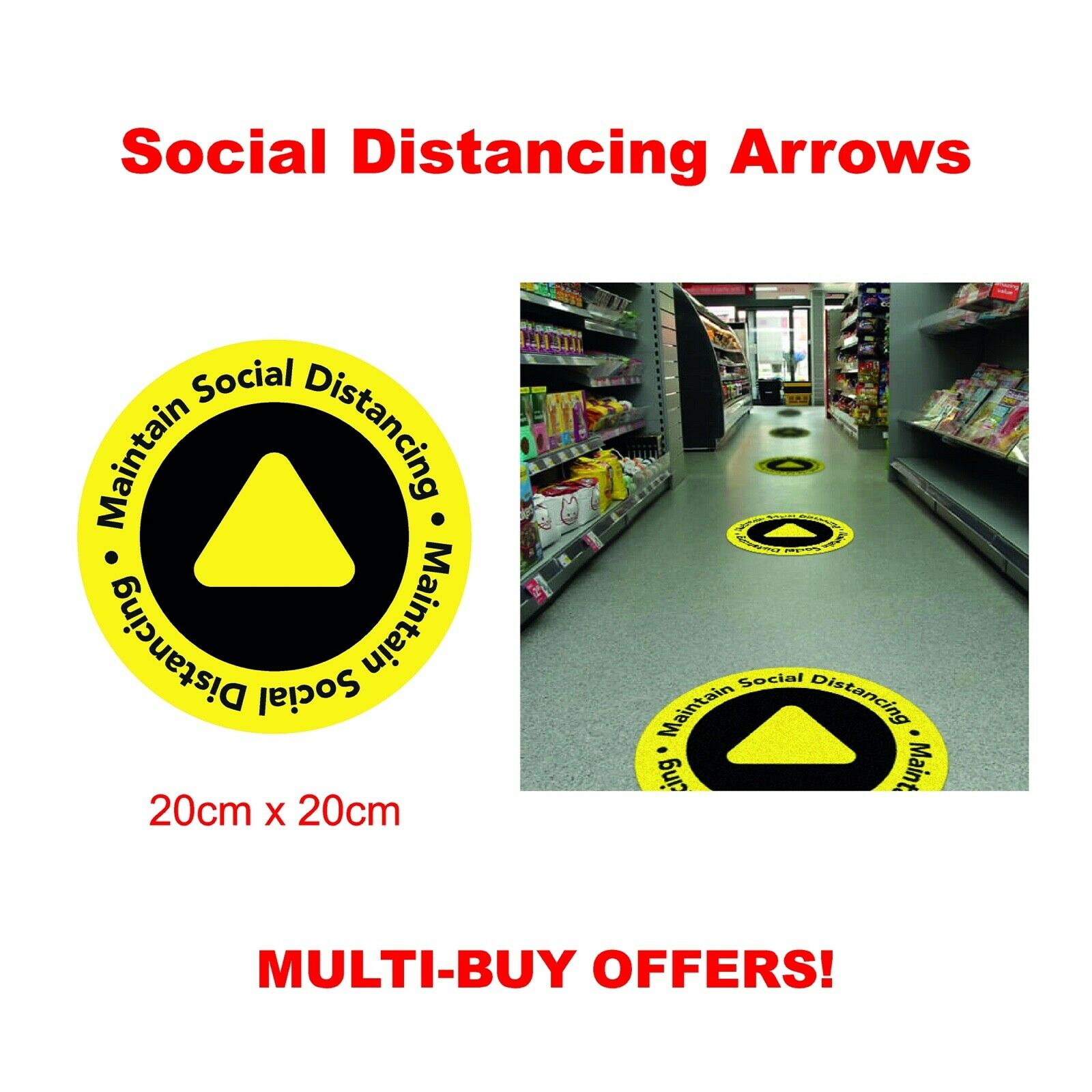Floor / Wall decals stickers Arrow 2m social distancing Keep your dist ...